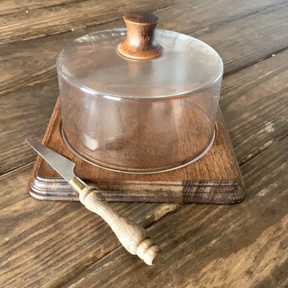 Kitchen | Vintage Sere Wood Cheese Board W Plastic Dome Cover Magnetic ...